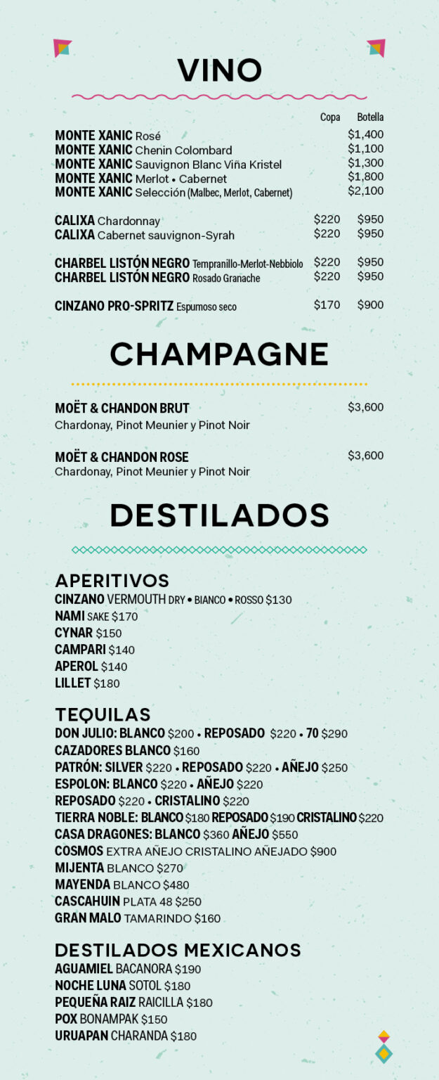 Menú de Bebidas - La Perla Pixán Cuisine & Mezcal Store - La Carbonería